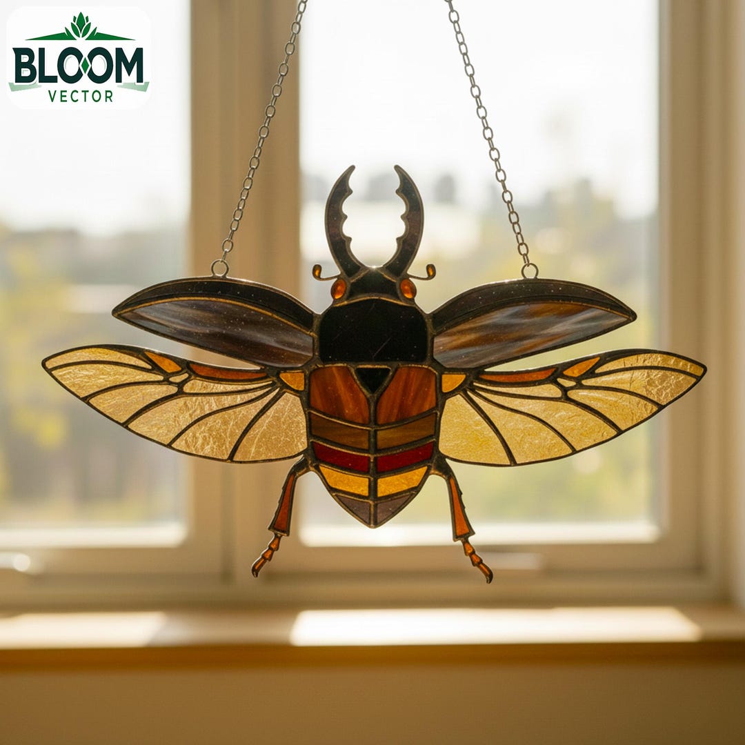 Beetle Stained Glass Pattern PDF | Beetle Suncatcher Template | DIY ...