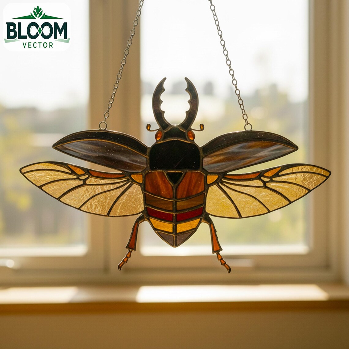 Beetle Stained Glass Pattern PDF | Beetle Suncatcher Template | DIY ...
