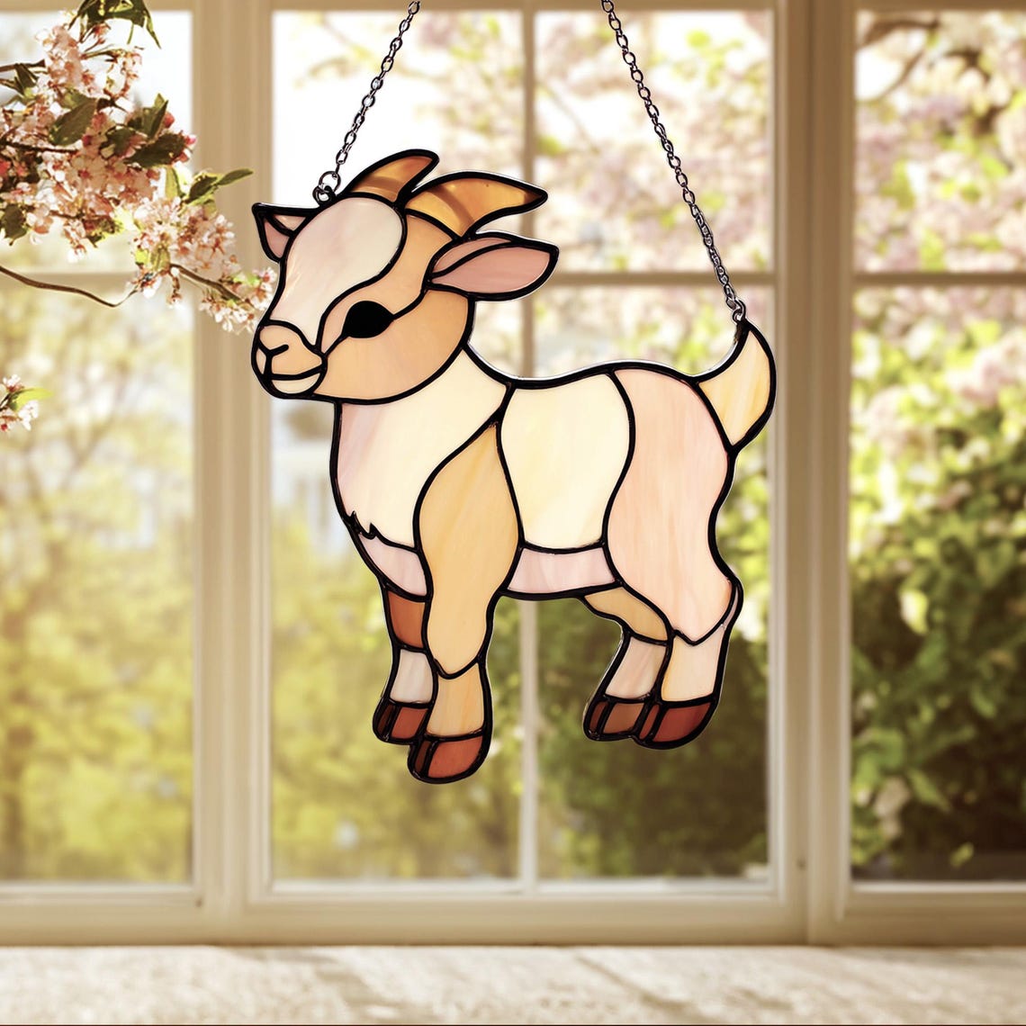 Goat Stained Glass Pattern PDF | Goat Suncatcher Template | DIY Stained ...