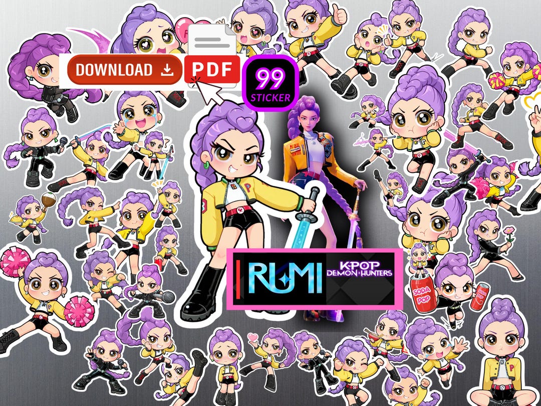 Rumi KPOP Demon Hunters Stickers - 99 Sticker Sheet (PDF Downloadable ...