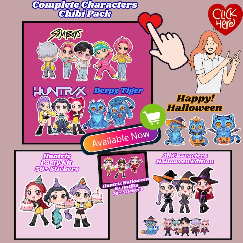 Kit de pegatinas de descarga digital Huntrix Party Kpop Demon Hunters ...