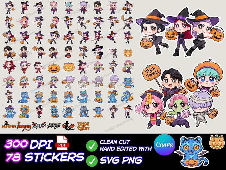 Kpop Demon Hunters Halloween Party Digital Sticker Kit | Uv Dtf ALL ...