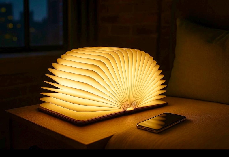 Foldable Book Lamp | Wooden LED Book Light | Warm Ambient Night Light ...