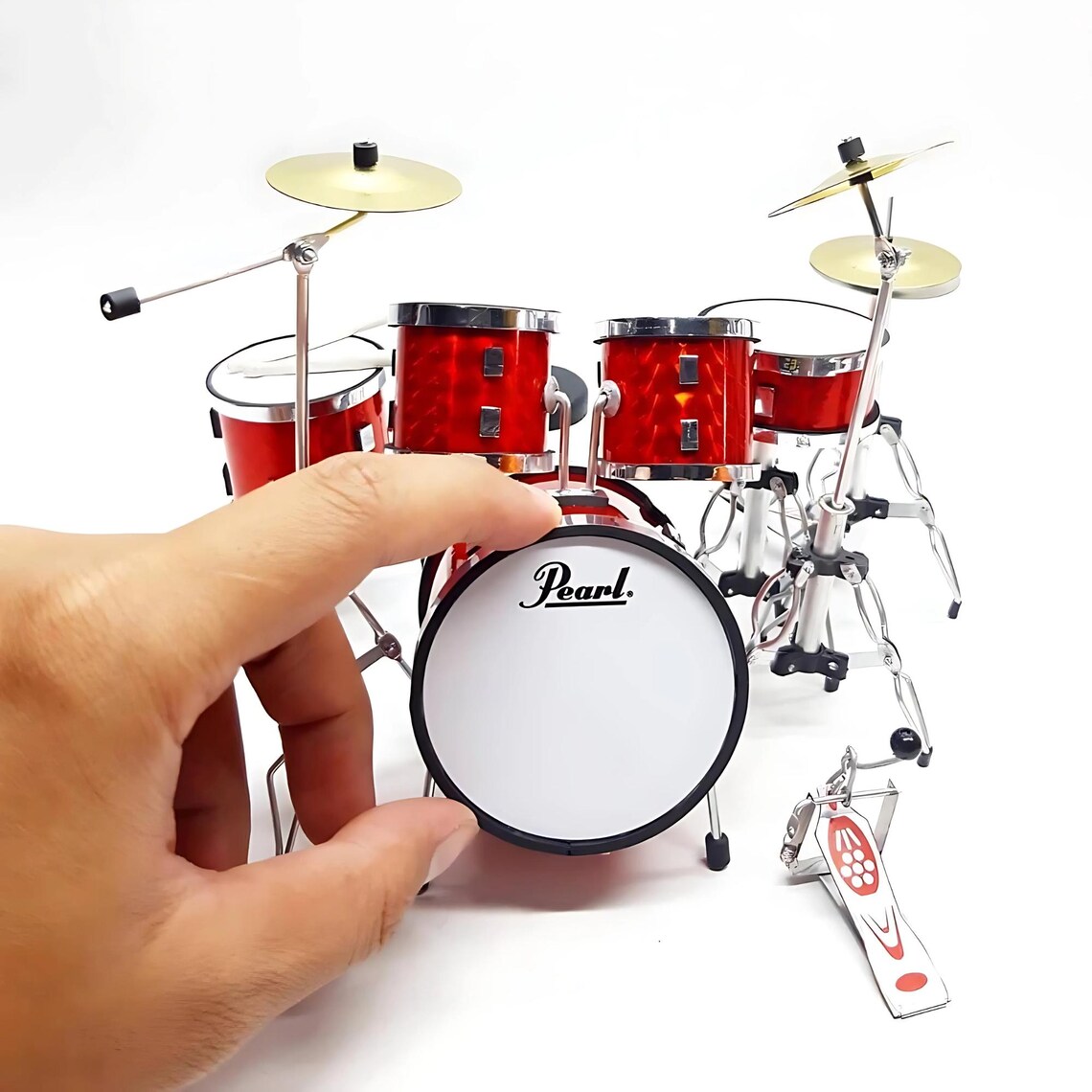 PRL Red Mini Drum Set 1:12 - Replica Mini Drum Kit Birthday Gift Music ...