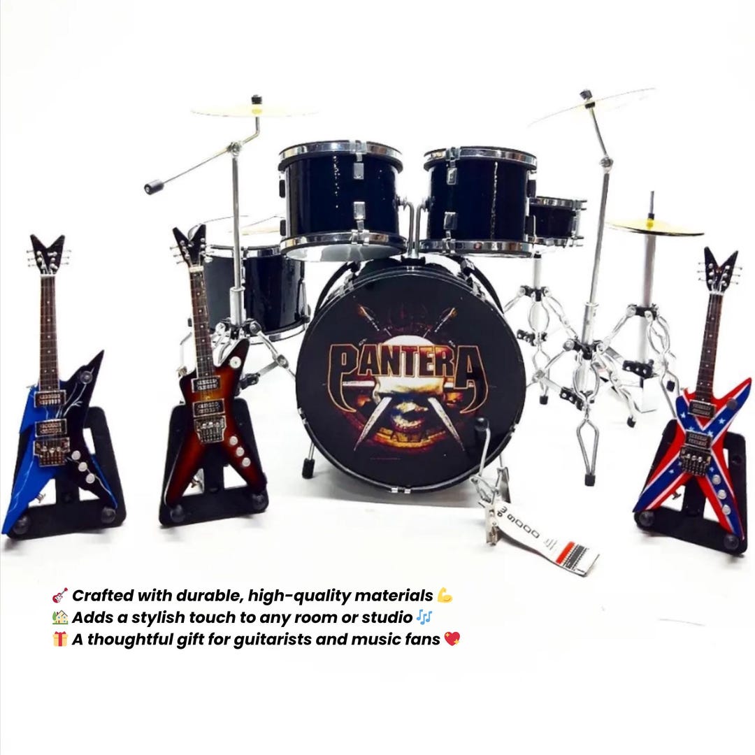 Mini Drum and Electric Guitar Set Black for Music Diorama and Display ...