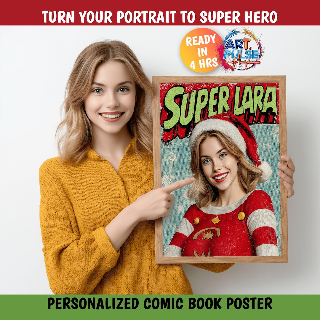 Personalized Comic Book Cover Christmas Portrait From Photo Funny Retro ...