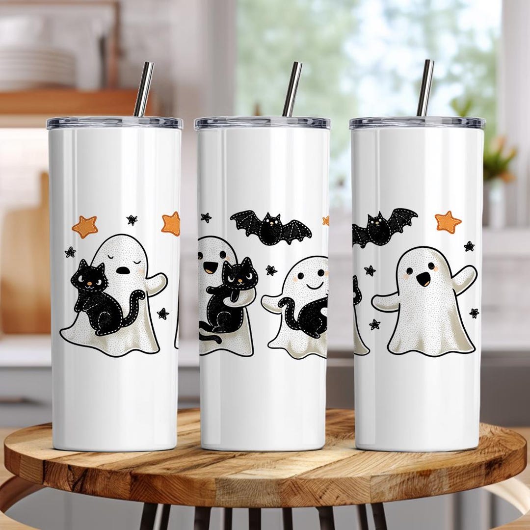 Ghost With Black Cats PNG Halloween Design: Spooky Ghost Cat Clipart ...