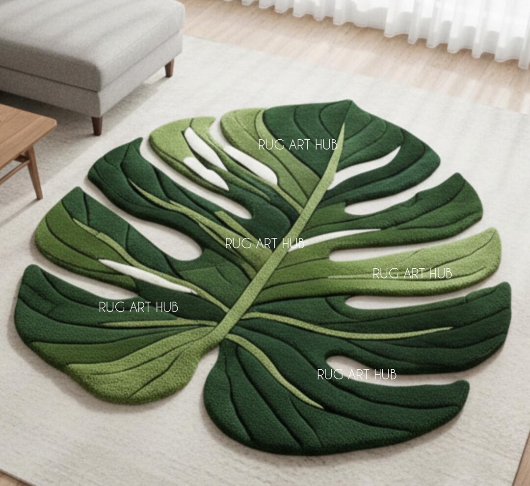 Hand-tufted Wool Monstera Leaf Rug: Green Botanical Boho Decor - Etsy
