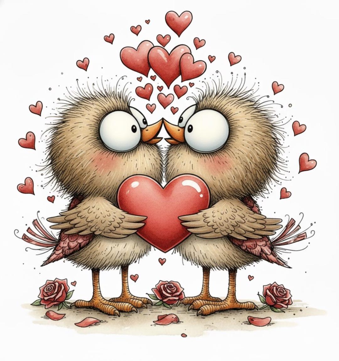 Whimsical Valentine Bird Clipart | 70 JPG Love Birds (digital Download ...