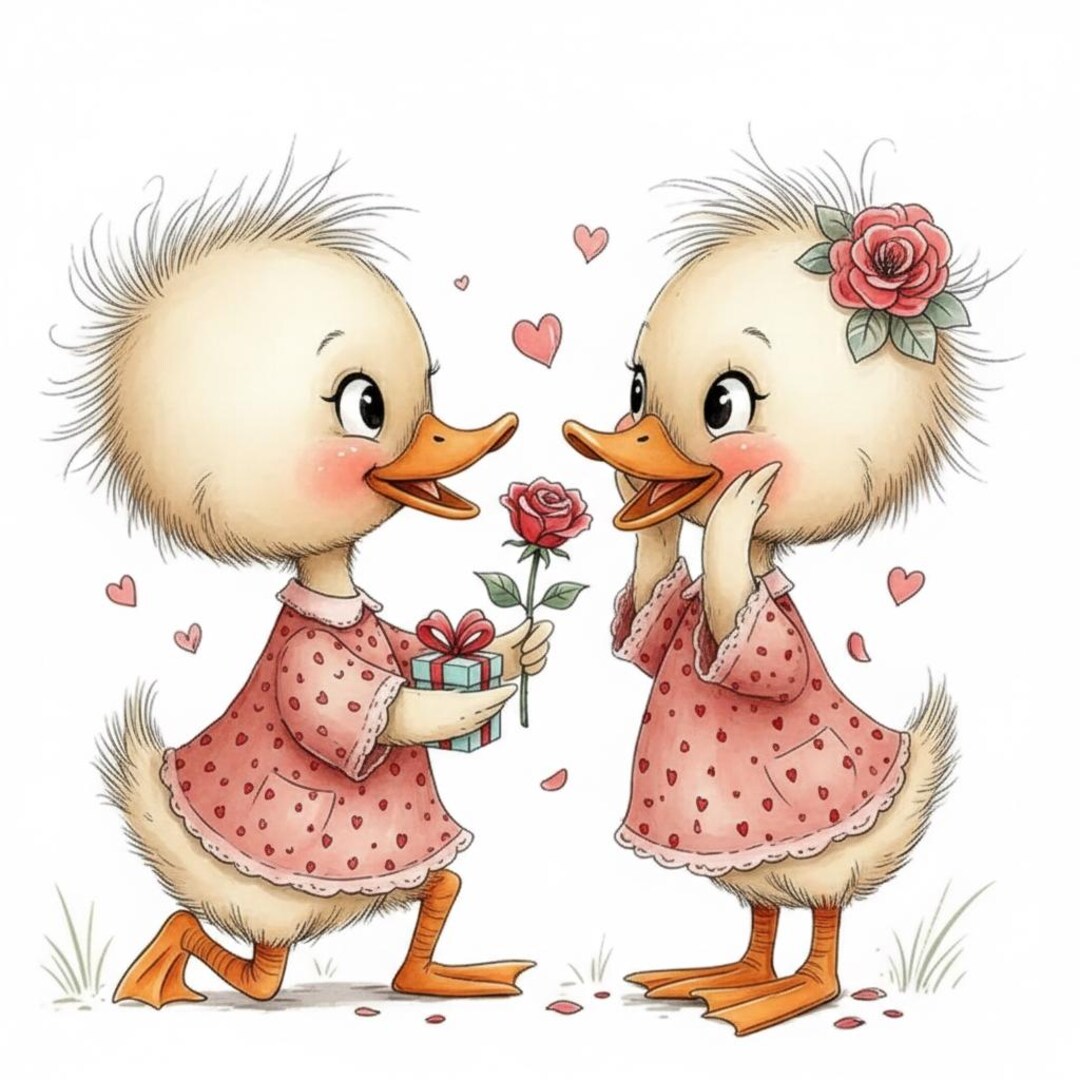40 JPG Whimsical Duck Couple Clipart| Cute Watercolor Love Ducks ...