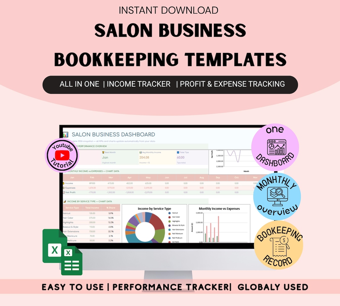 Salon Bookkeeping Spreadsheet, Income Expense Tracker (excel Google ...