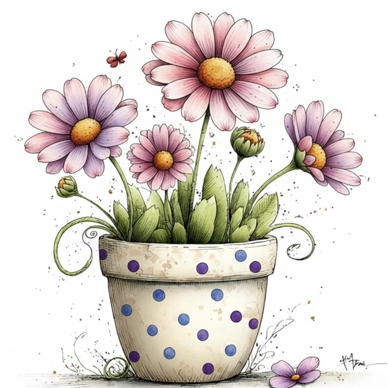 Whimsical Spring Flowers Clipart | Floral Illustrations (digital ...