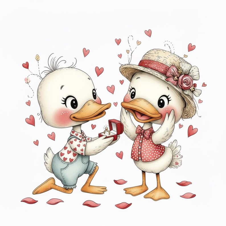 Watercolor Duck Couple Clipart | Whimsical Valentine's Day Art (digital ...
