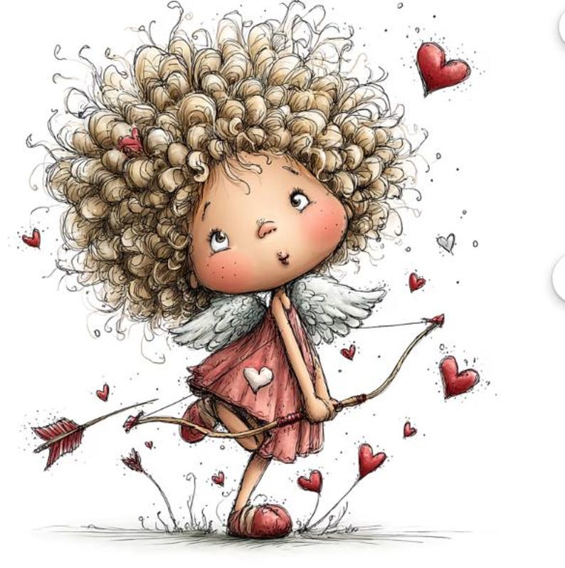 Whimsical Cupid Clipart | Valentine's Day Angel Illustrations (digital ...