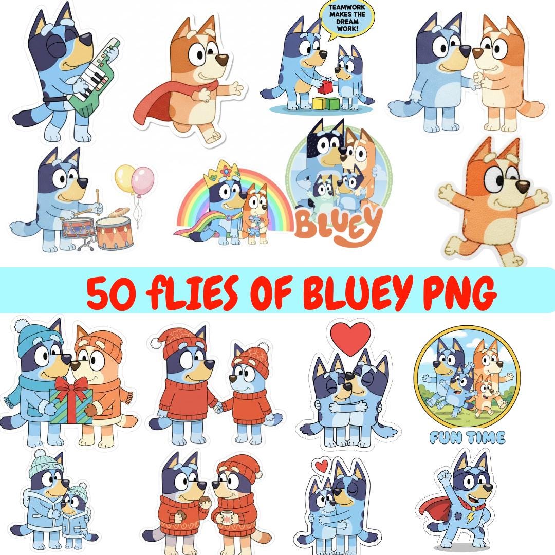 Bluey Dog PNG Clipart Mega Bundle | Birthday Holiday Blue Dog Graphics ...