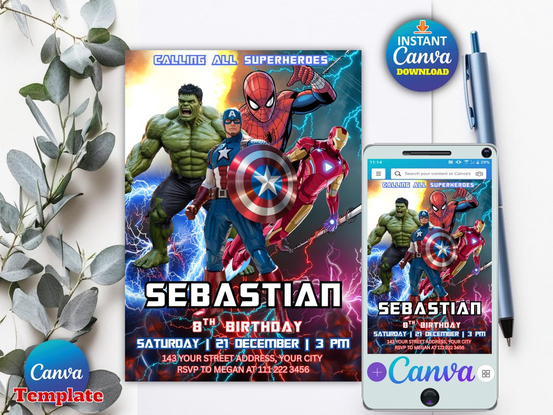 Editable Superheroes Birthday Invitation, Superhero Birthday Invite ...