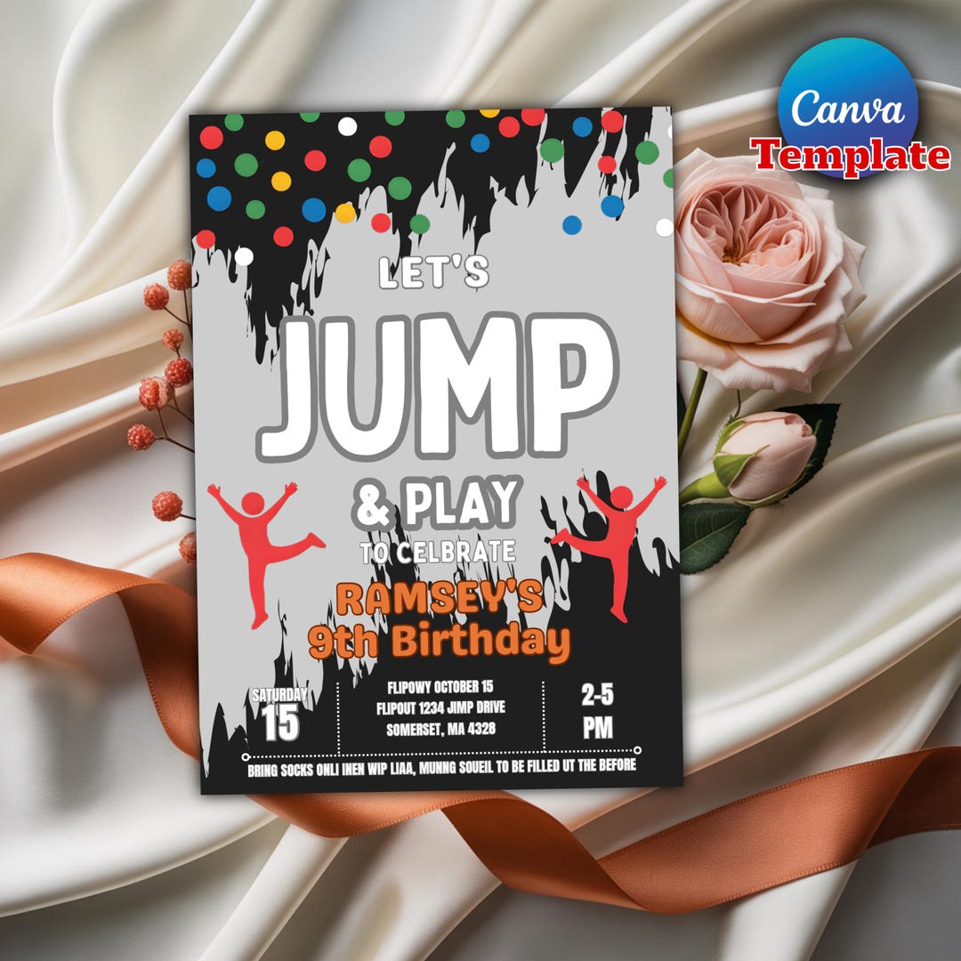 Jump Birthday Party Invitation Template, Editable Canva Digital Invite ...