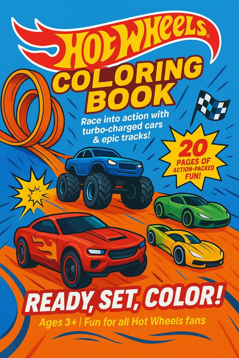 Hot Wheels Coloring Book - Etsy