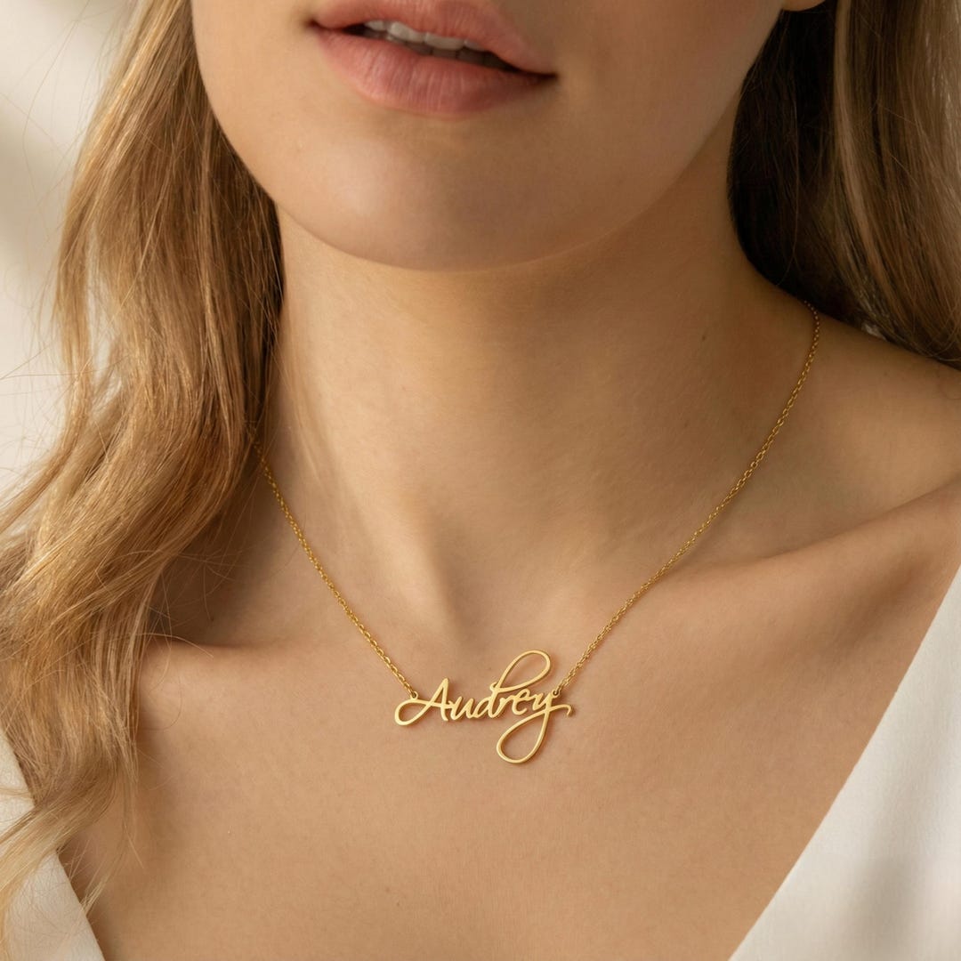 Personalized Name Necklace • Custom Gold Nameplate • Cursive Script ...