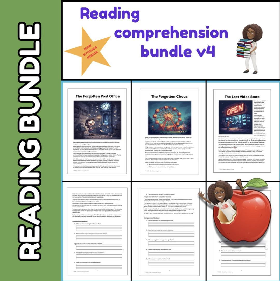 BUNDLE Reading Comprehension V4 - Grade 5-6-7 // 10 CREATIVE Stories ...