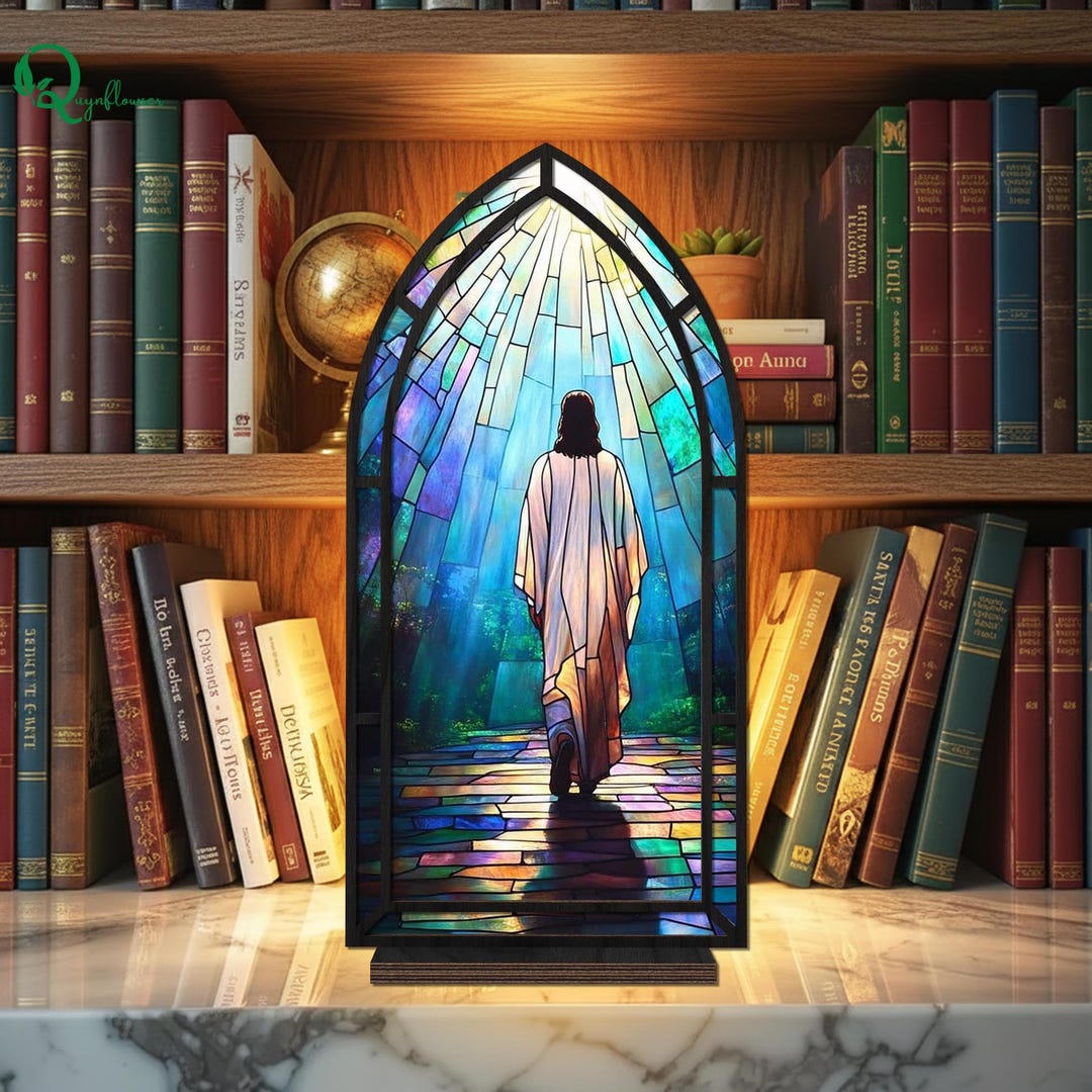 Book Nook Faux Stained Glass Jesus Panel – Christian Art Window Decor ...