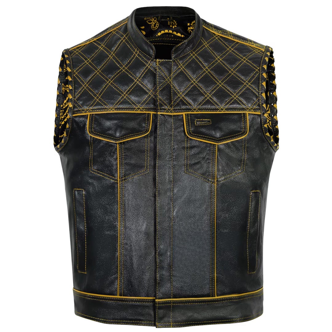 Handmade Leather Denim Biker Vest: Men's Motorcycle Club Style - Etsy