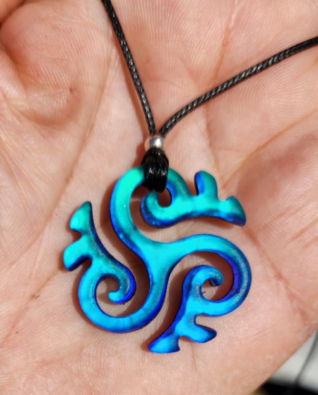 Glass Trinity Triskelion Design Hand Made Pendant...sandblasted ...