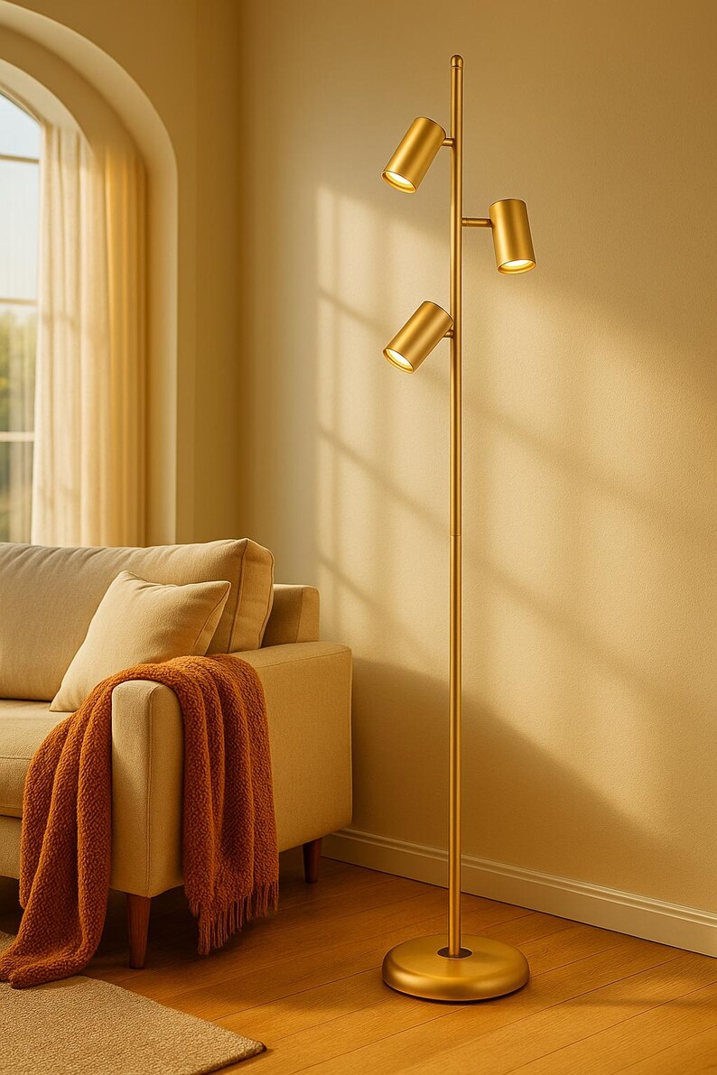 Standing Lamp | Gold Mid-century Modern Spotlight | Triple Adjustable ...