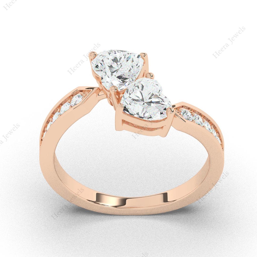 0.85ctw Double Heart Diamond Ring 18k Gold, Toi Et Moi Lab Grown ...