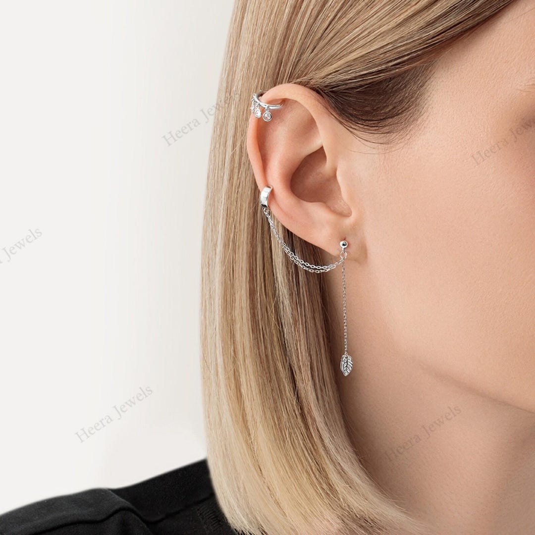 Diamond Dangle Ear Cuff (0.25ct) • 5 Round Lab Diamonds • Bezel-set ...