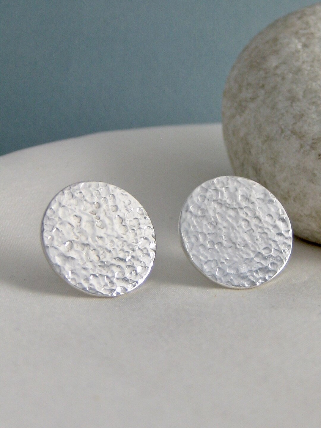 Silver Round Disc Ear Stud Earrings 15mm Solid 925 - Etsy