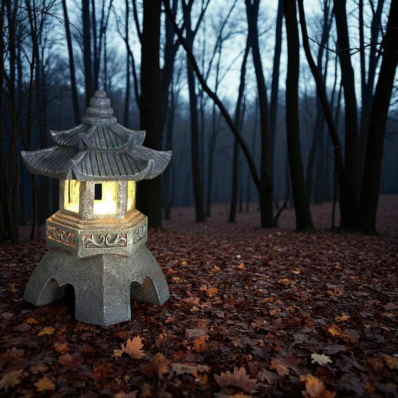 Solar Japanese Pagoda Lantern: Zen Garden LED Light, Resin Statue - Etsy