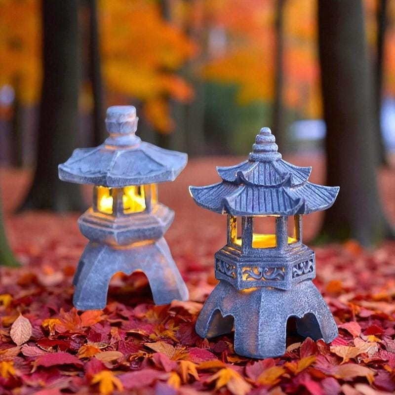 Solar Japanese Pagoda Lantern: Zen Garden LED Light, Resin Statue - Etsy
