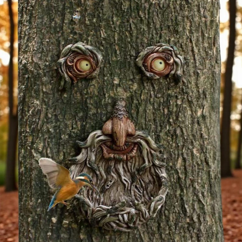 Resin Bark Face Tree Spirit Ornaments – Hanging Facial Feature Crafts ...