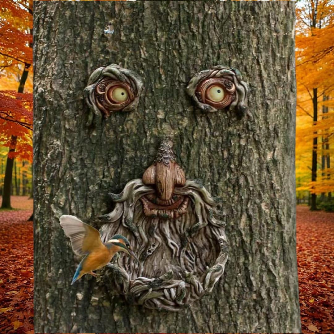 Resin Bark Face Tree Spirit Ornaments – Hanging Facial Feature Crafts ...