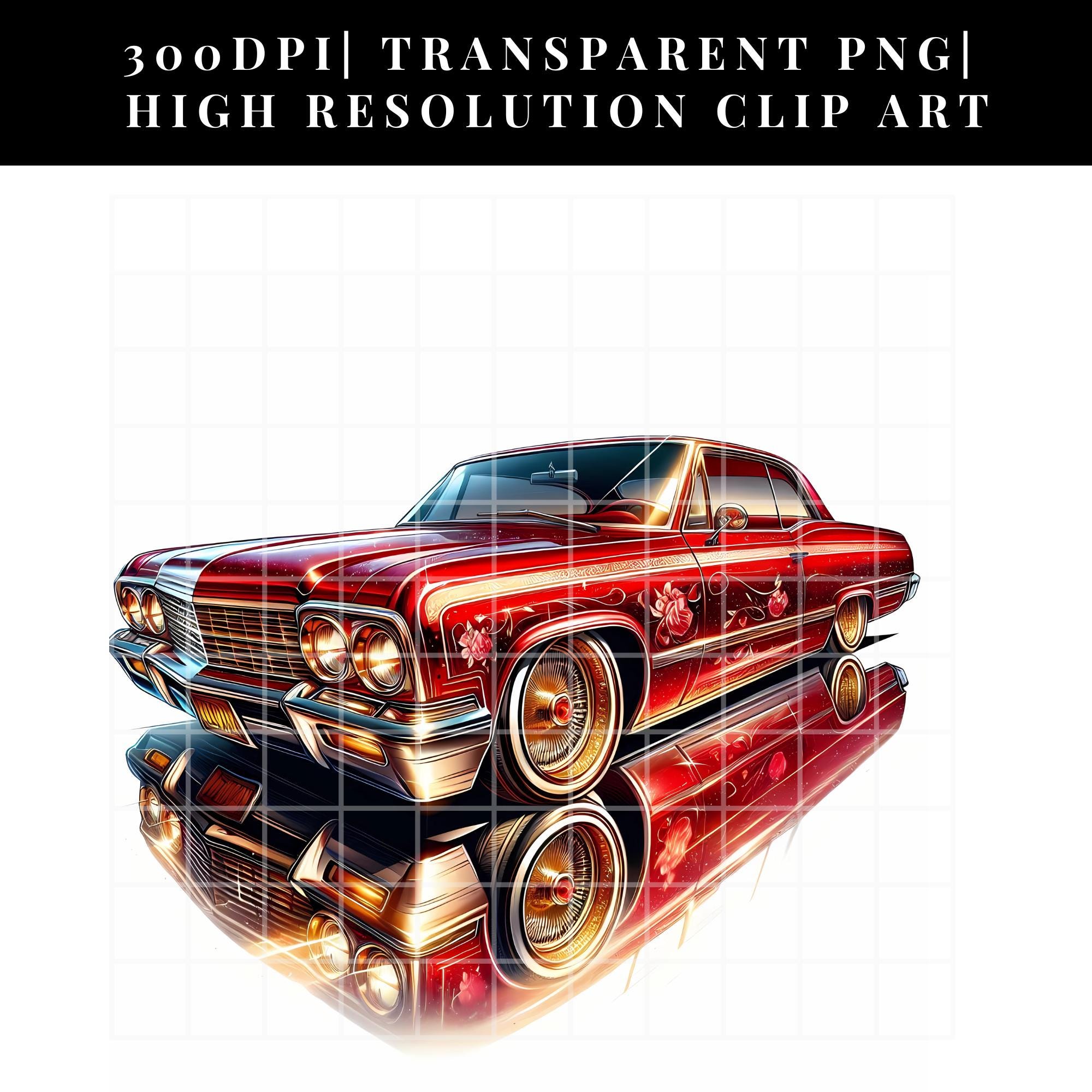 Automotive Clipart PNG | 300 DPI Transparent Lowrider Art | Custom ...