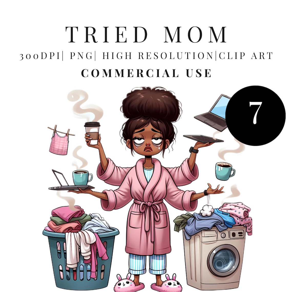 Tired Mom Clipart PNG Bundle | 300 DPI Transparent Busy Mom Art | Funny ...