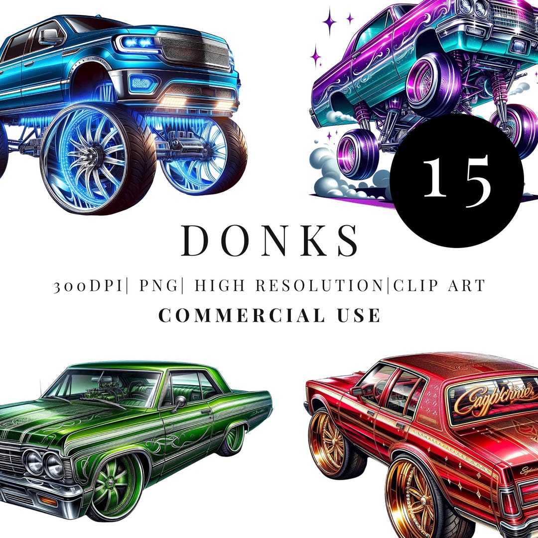 Automotive Clipart PNG | 300 DPI Transparent Lowrider Art | Custom ...