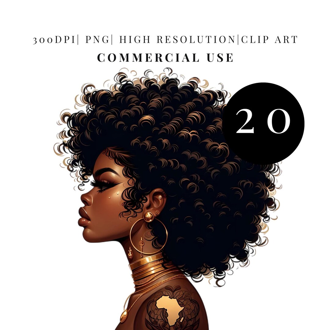 Black Woman With Fro | Side Profile Clipart With Natural Hairstyles ...