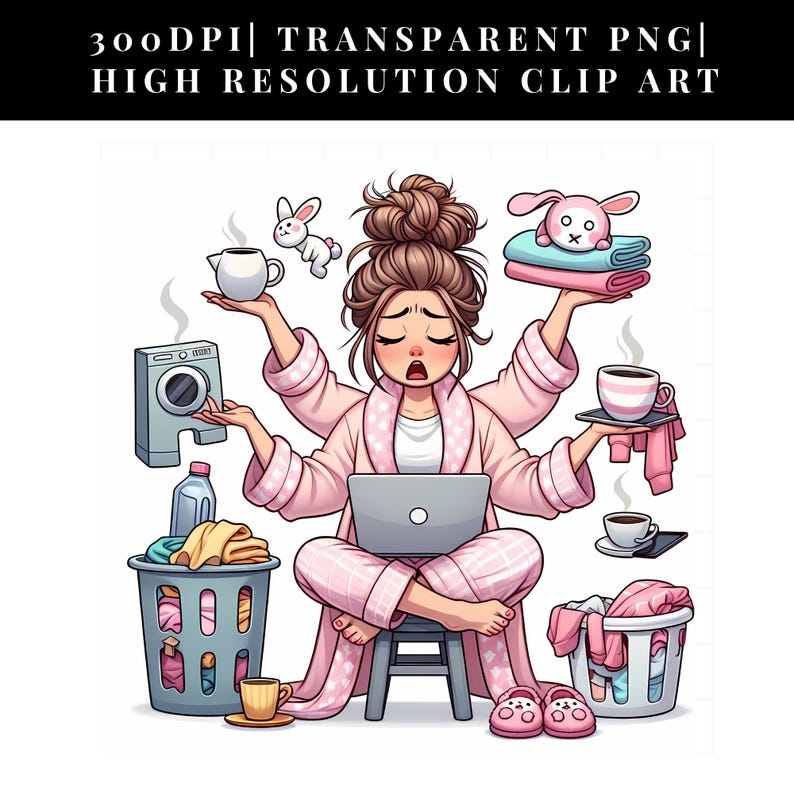 Tired Mom Clipart PNG Bundle | 300 DPI Transparent Busy Mom Art | Funny ...