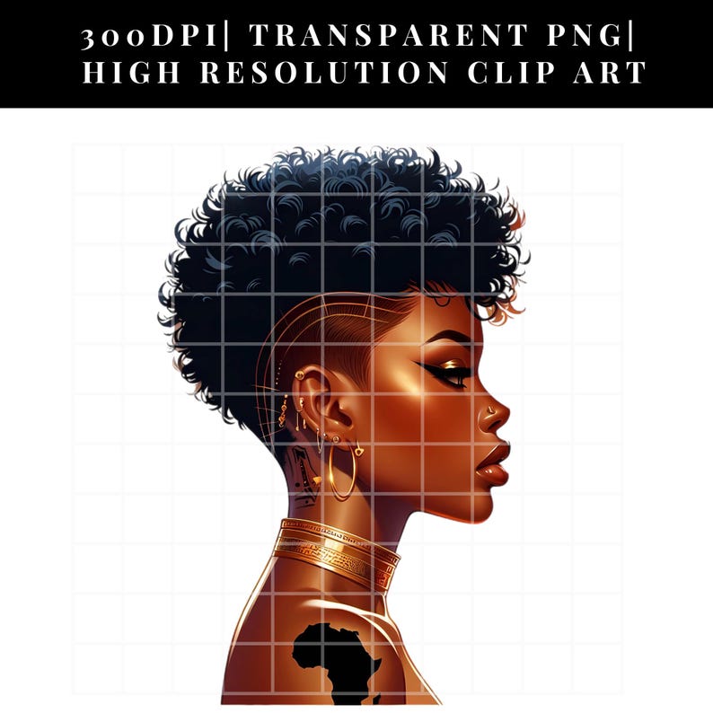 Black Woman With Fro | Side Profile Clipart With Natural Hairstyles ...