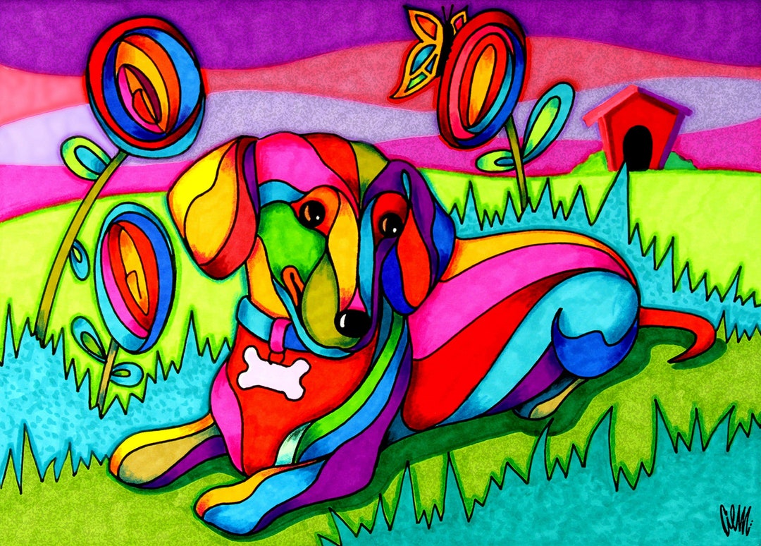 Dachshund Dog Art: Dawg and Butterfly - Etsy