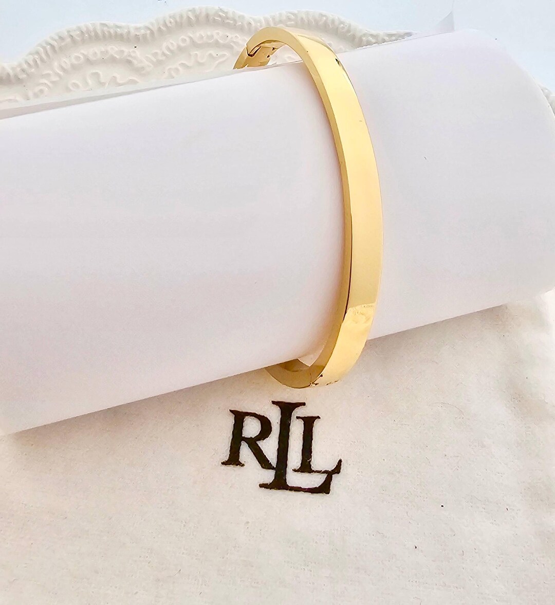 Ralph Lauren Gold Bangle Bracelet – RLL Hinged Oval Cuff - Etsy