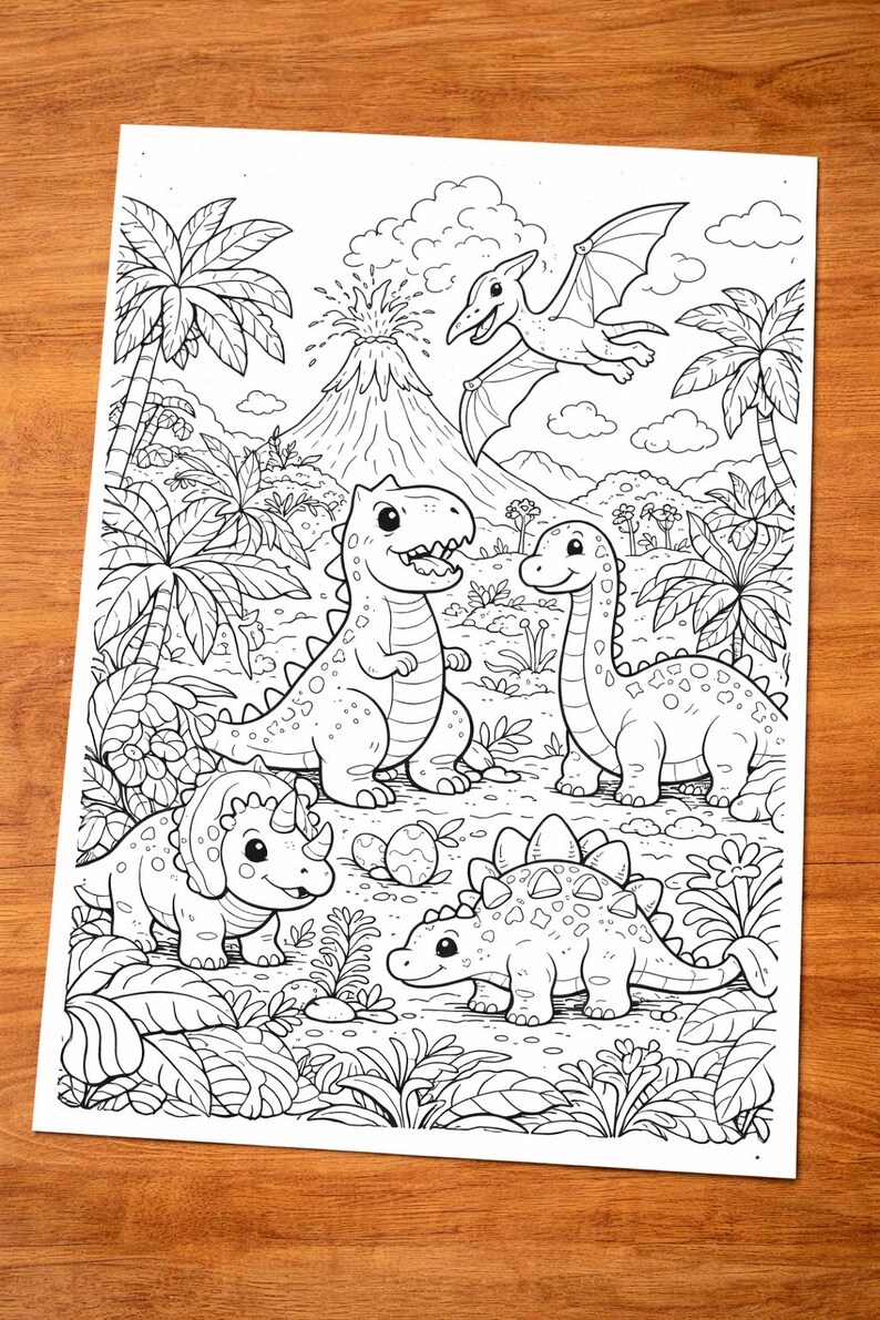 Dinosaurs in Jungle Coloring Page - Etsy Canada