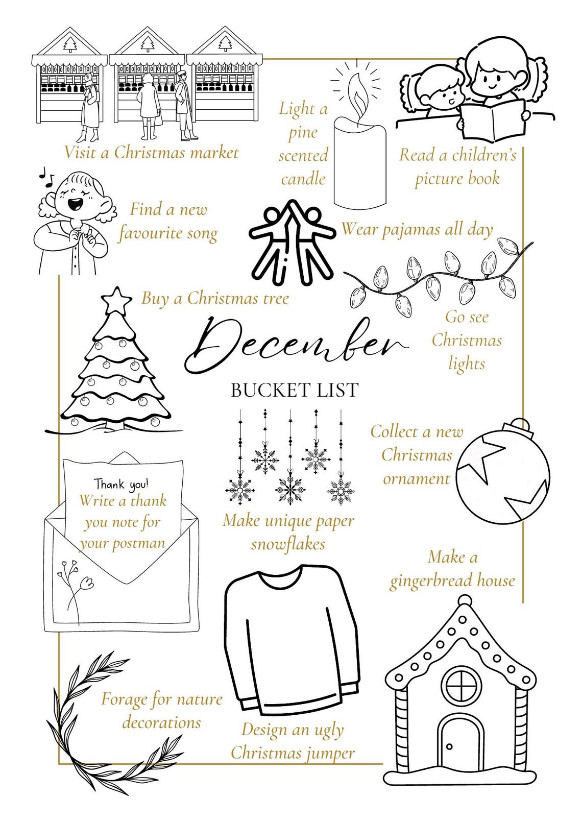 December Bucket List - Colouring Page - PRINTABLE Journal Page ...