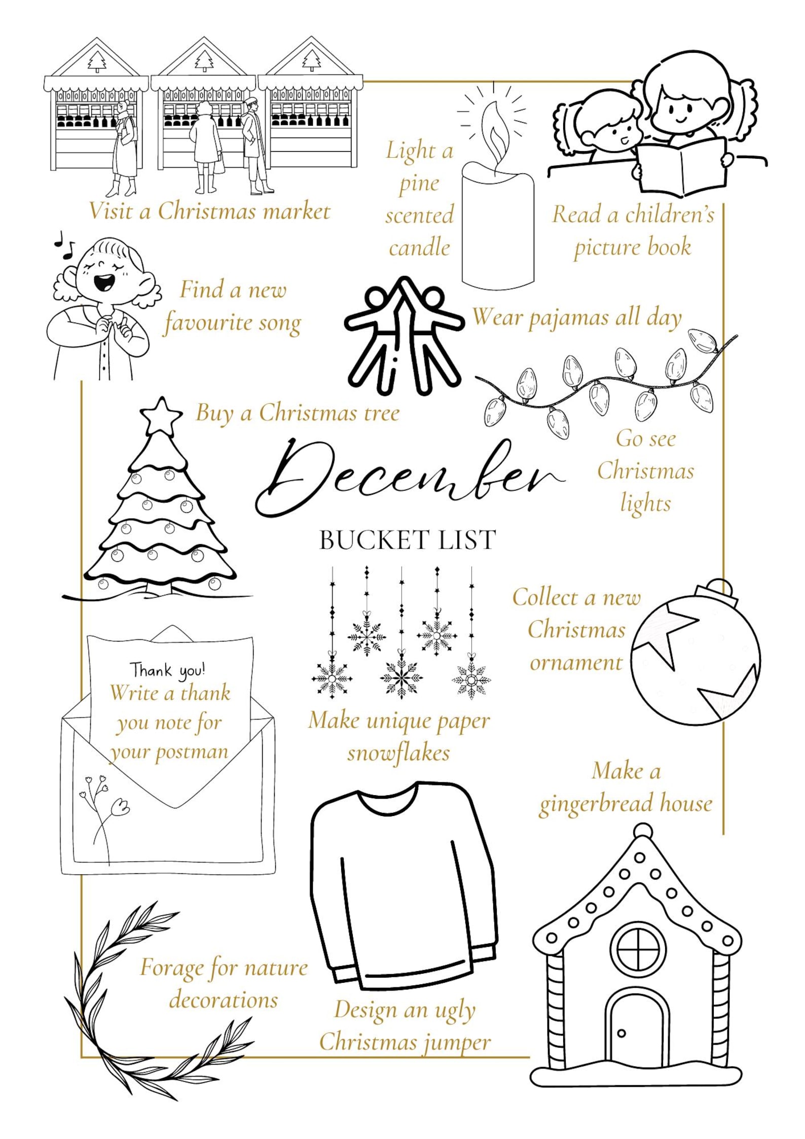 December Bucket List - Colouring Page - PRINTABLE Journal Page ...