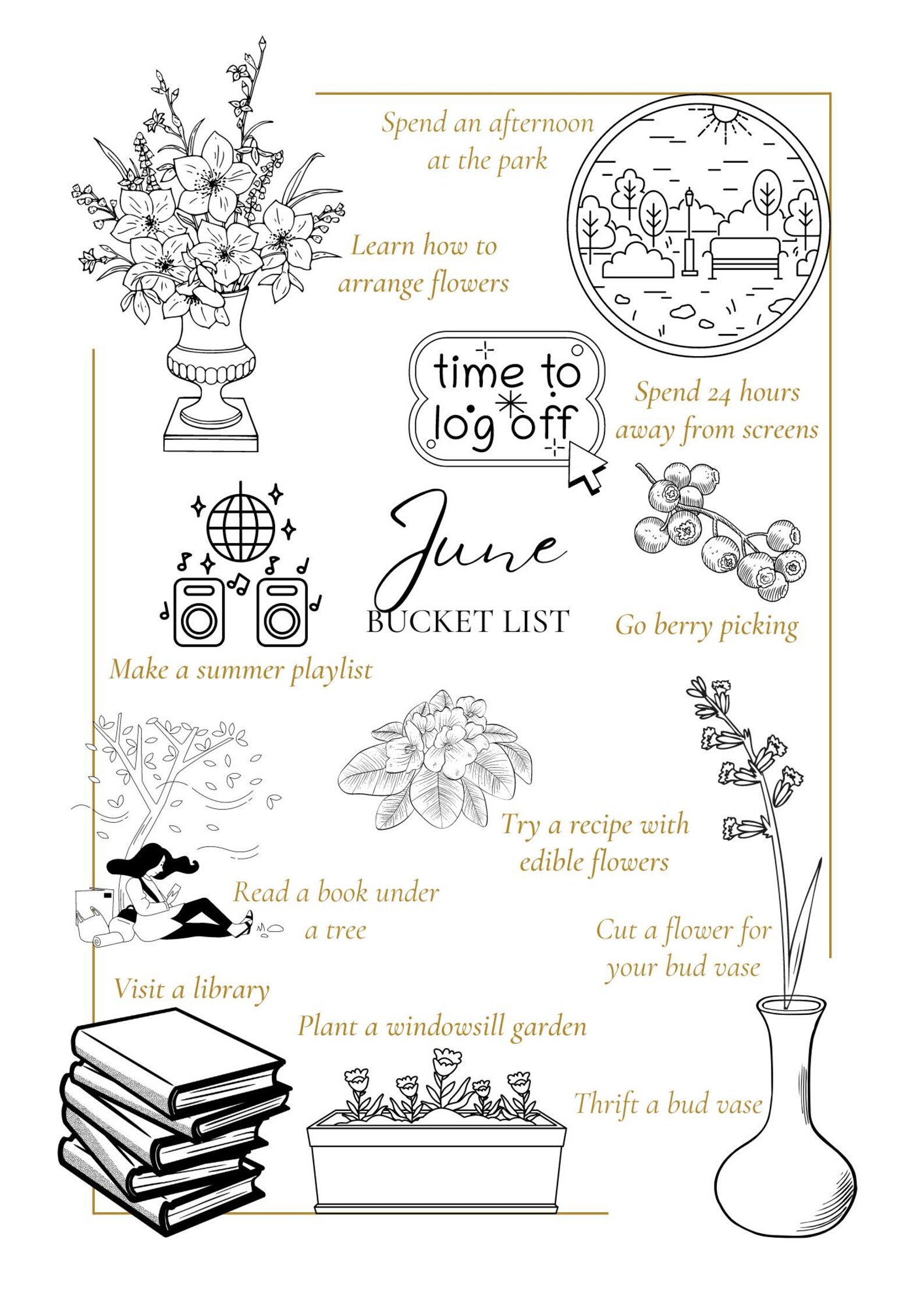 June Bucket List - Colouring Page - PRINTABLE Journal Page - Monthly ...