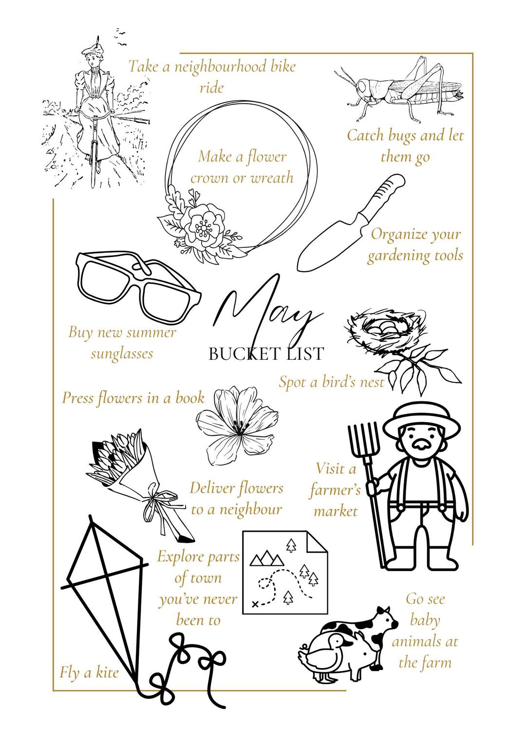 May Bucket List - Colouring Page - PRINTABLE Journal Page - Monthly ...