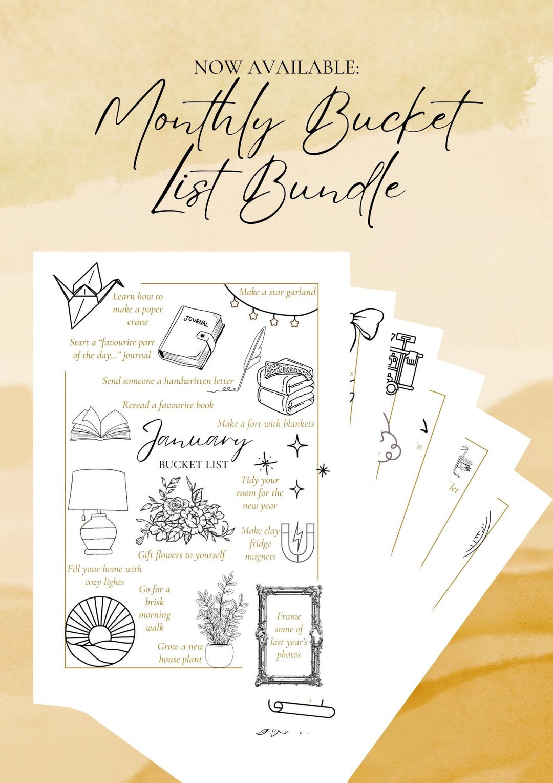 Monthly Bucket List Bundle - Colouring Pages - PRINTABLE Journal Pages ...