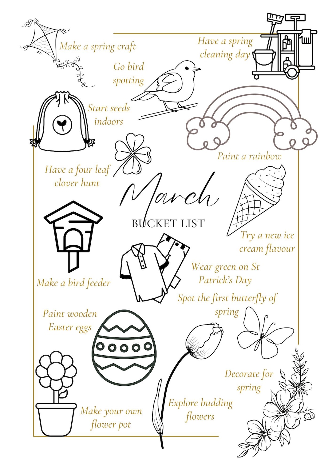 March Bucket List - Colouring Page - PRINTABLE Journal Page - Monthly ...